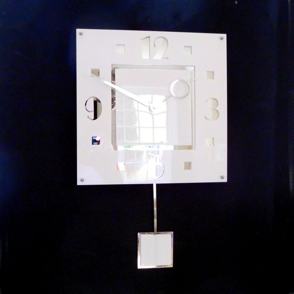 Gloss White and Chrome Square Pendulum Wall Clock