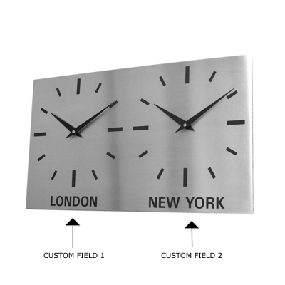 UK: Dual Dial Brushed Stainless Steel time zone world Clocks